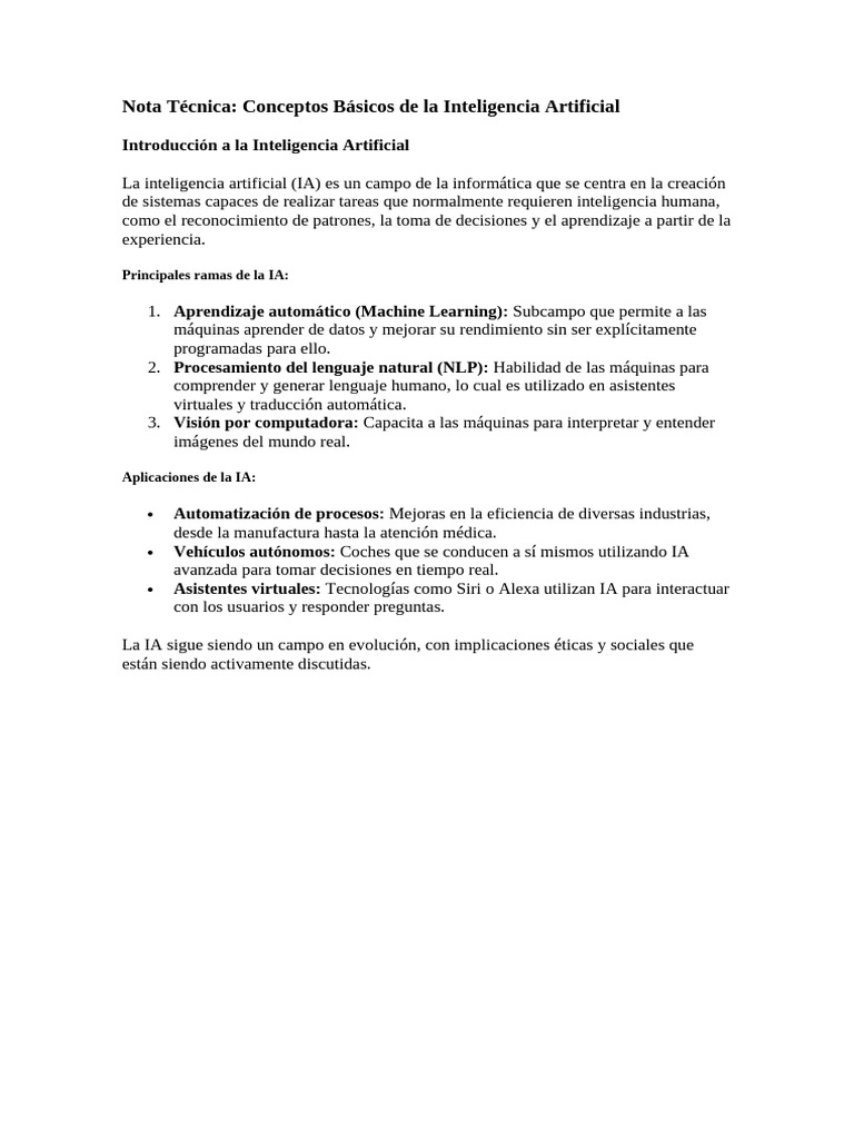 Nota Técnica Conceptos Básicos de La Inteligencia Artificial | PDF