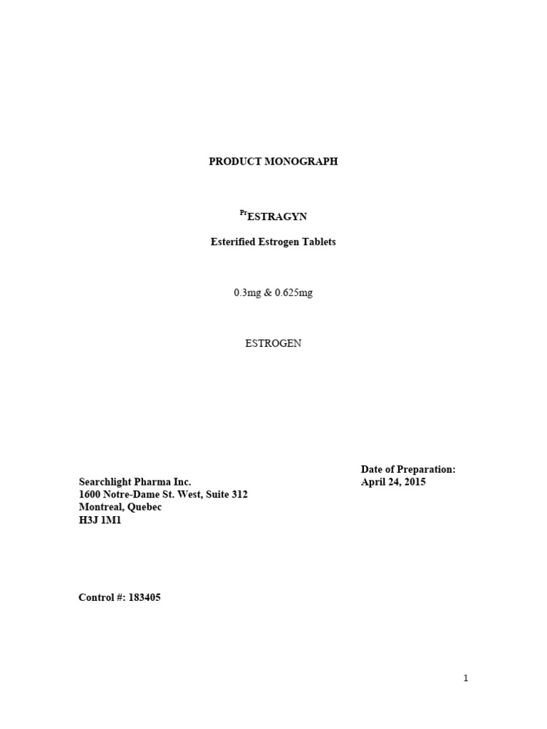 Product Monograph: 0.3mg & 0.625mg | PDF