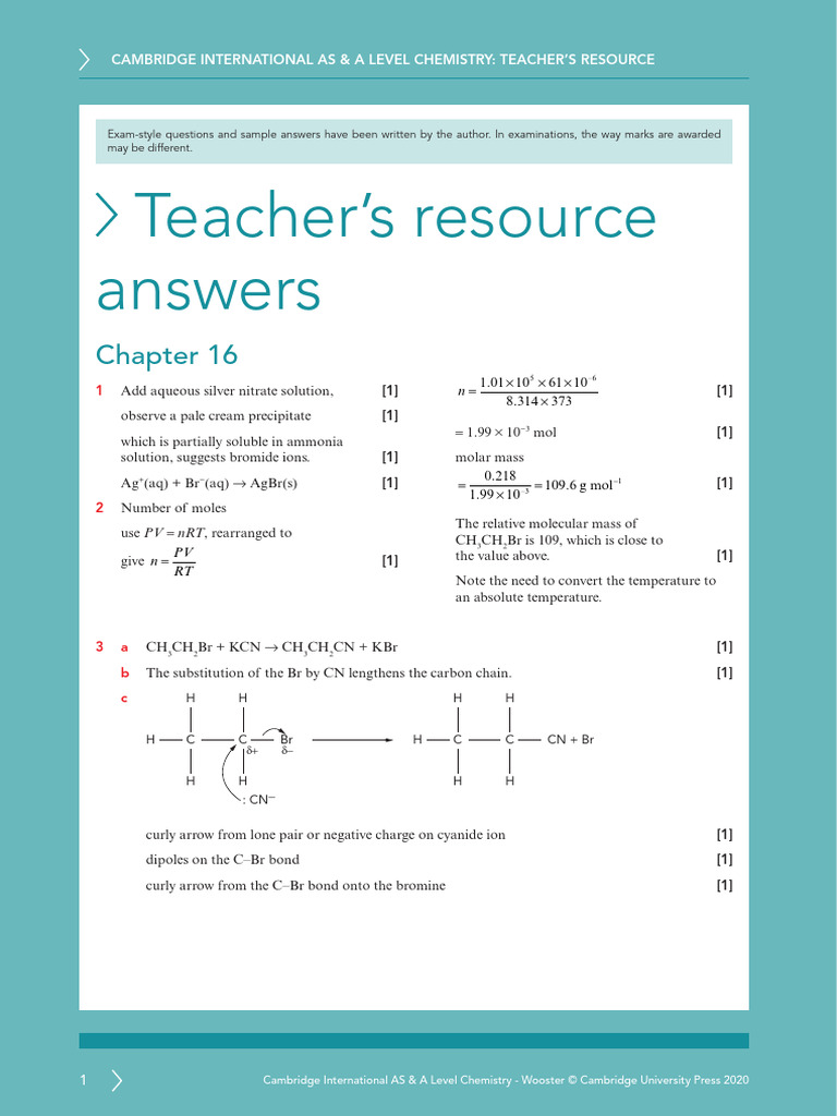 Teacher's Resource Answers Chapter 16 Asal Chemistry | PDF