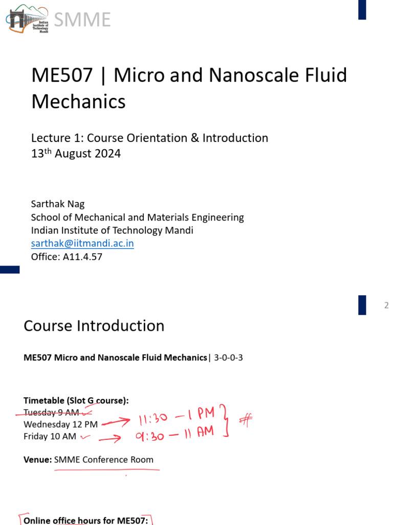 ME507 - Micro and Nanoscale Fluid Mechanics: Lecture 1: Course Orientation & Introduction 13 ...