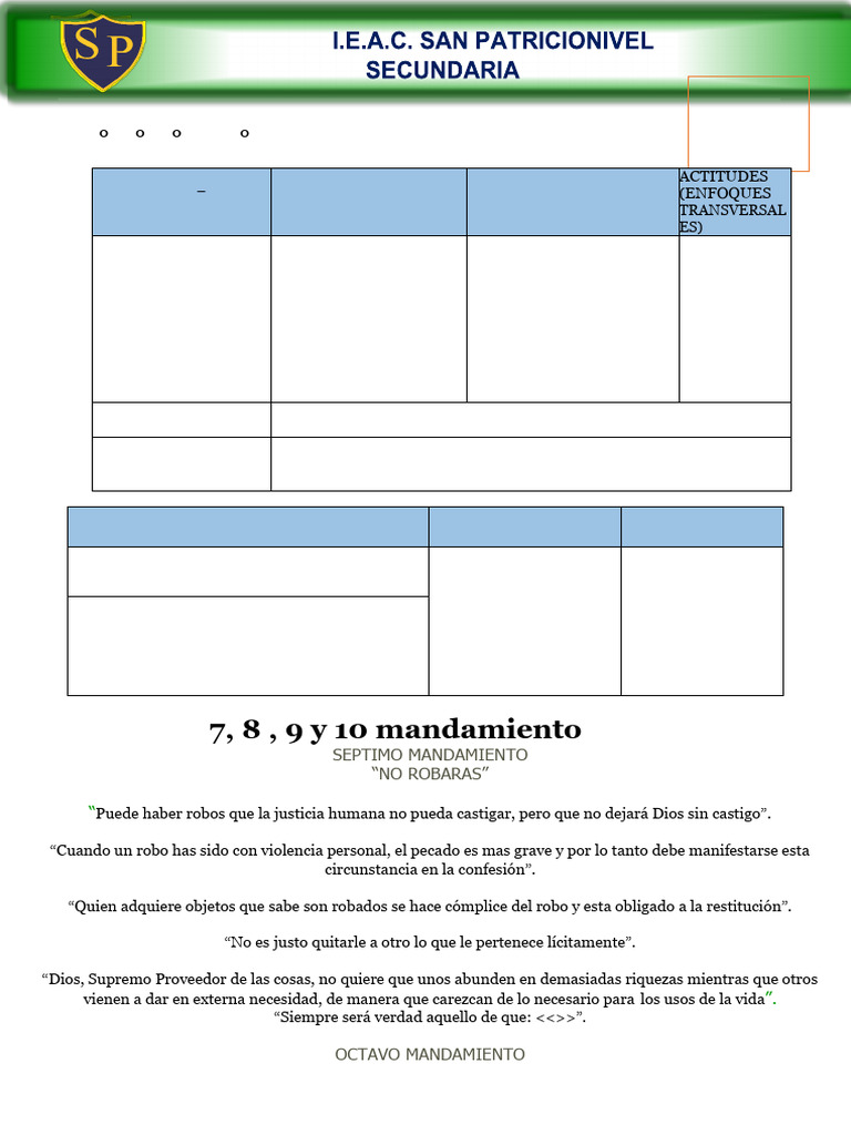 4 Año IV Bimestre 7,8,9, y 10 Mandamiento | PDF