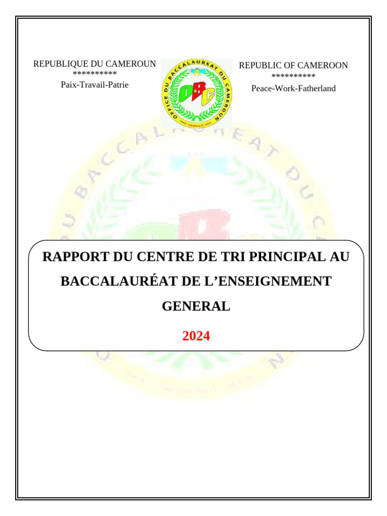 Rapport Du Centre de Tri Principal Au Baccalauréat Esg 2024 | PDF