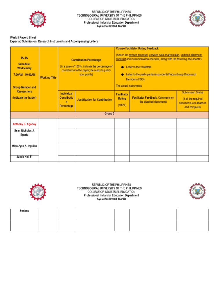 Week 5 Record Sheet . | PDF