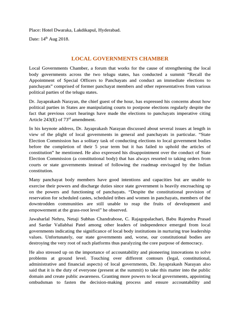 Local Governments Chamber Summit (Long Version) | PDF