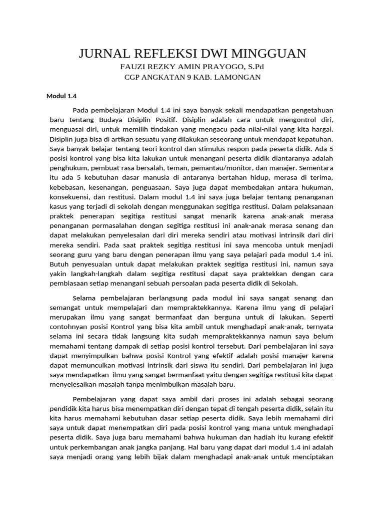 Jurnal Refleksi Dwi Mingguan | PDF