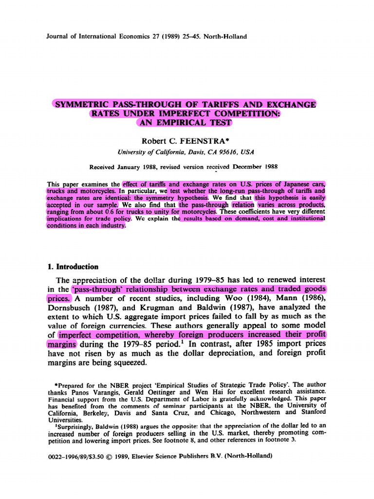 Feenstra (1989) | PDF