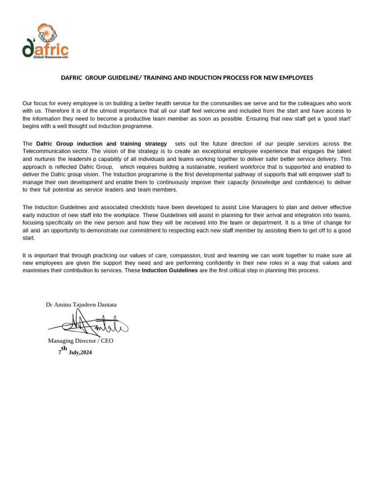 Guideline Training And Induction Process For New Employees Pdf