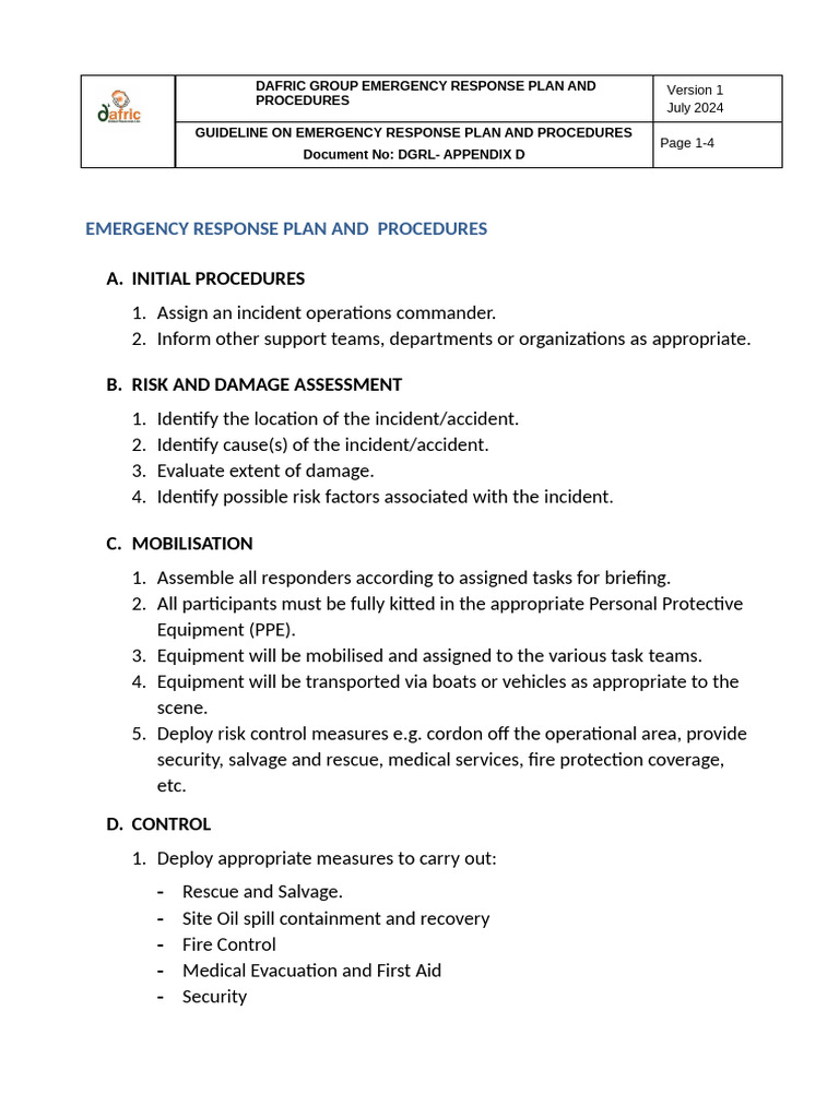 Hse Emergency Response Plan Appendix-D | PDF | Emergency | Safety