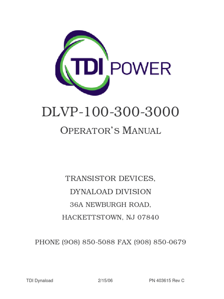 TDI DLVP-100-300-3000 Operator Manual | PDF