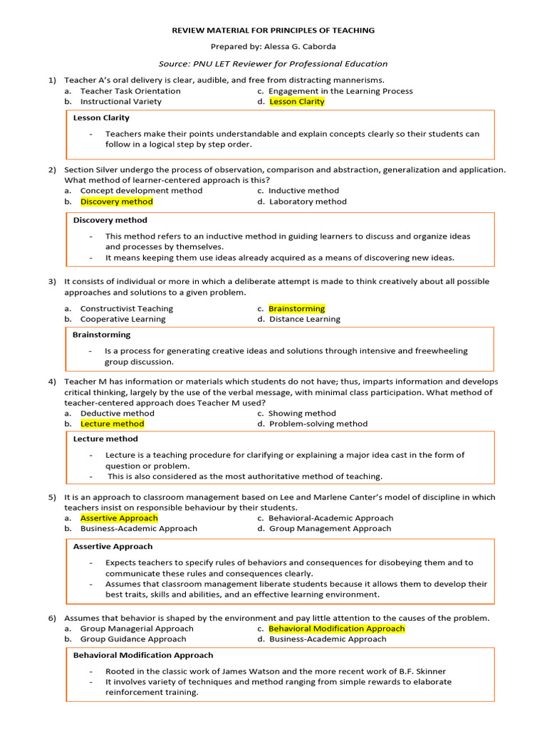 Principles of Teaching Review Guide | PDF | Learning | Career & Growth
