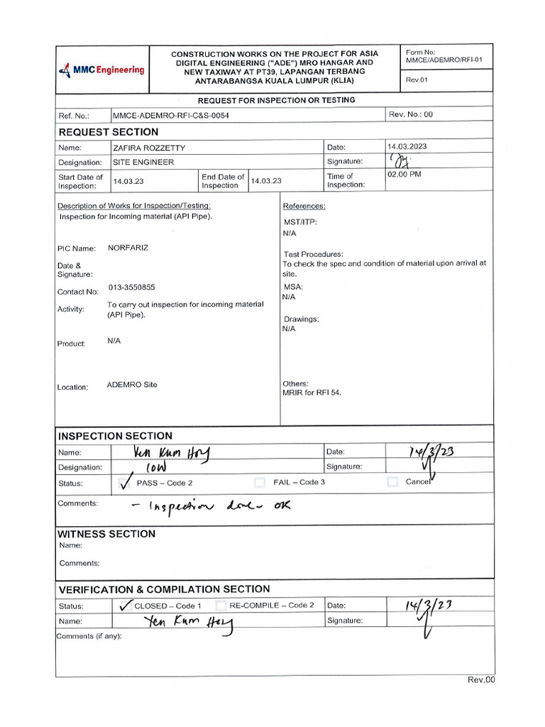 Rfi Closure 0054 | PDF