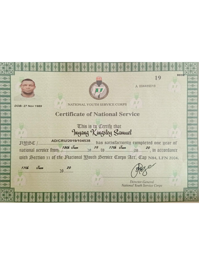 Nysc Discharge Certificate | PDF
