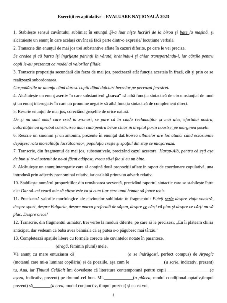 Exercitii Recapitulative EN 2023 | PDF