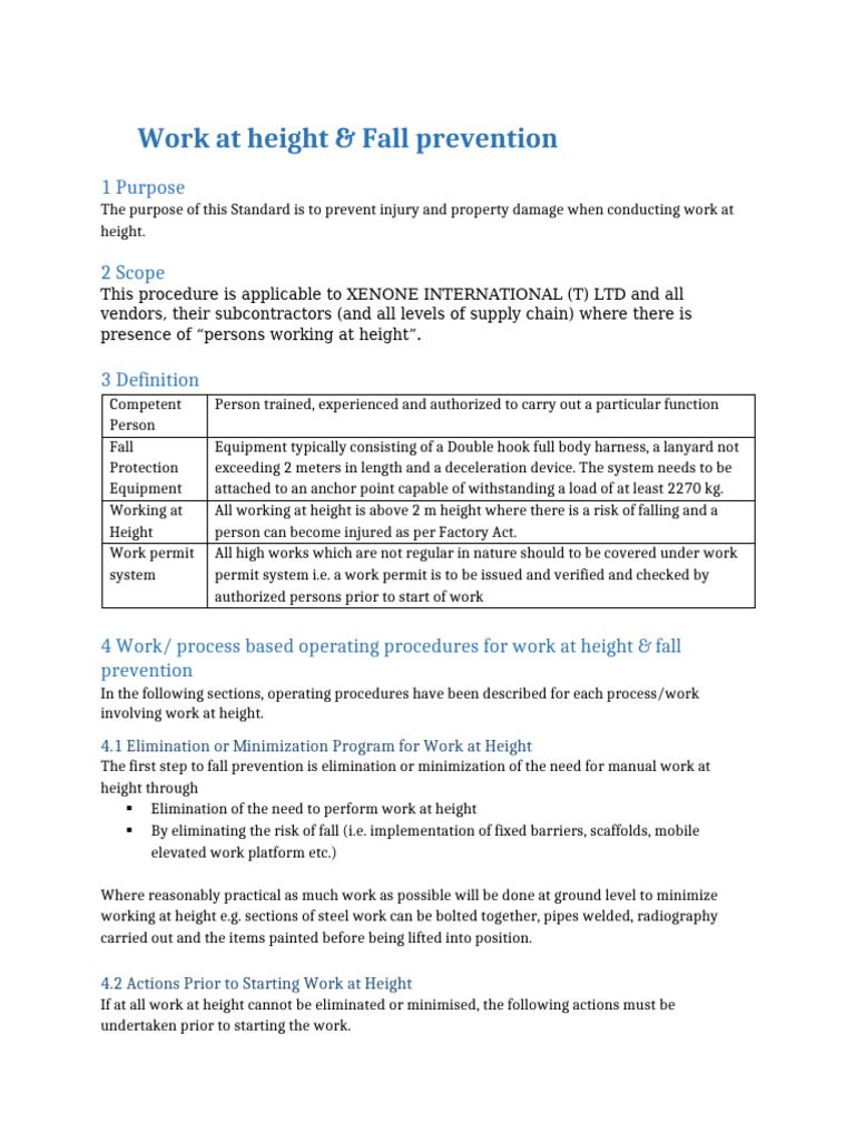 Work at Height & Fall Prevention | PDF