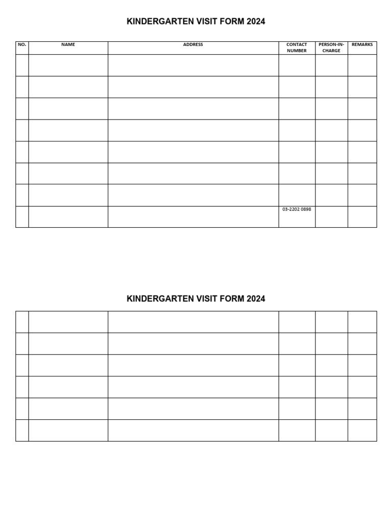 Kindergarten Visit Form | PDF