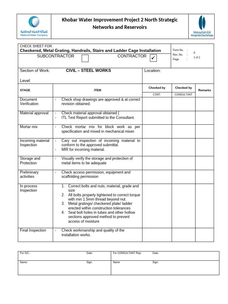 Check Sheet For Checkered Plates, Metal Grating, Handrails, Stairs and ...