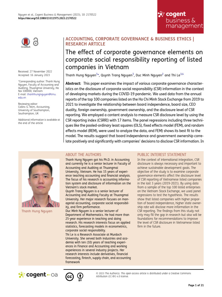 The Effect of Corporate Governance Elements On Corporate Social Responsibility Reporting of ...