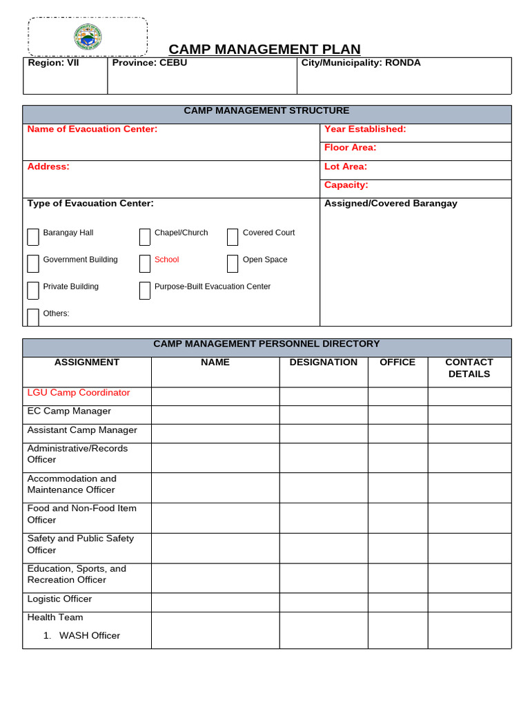 Camp Management Plan | PDF