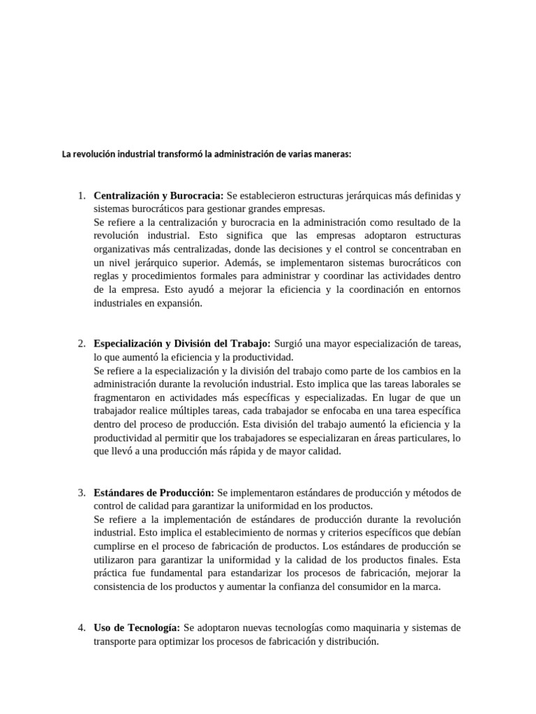 La Revolución Industrial Transformó La Administración de Varias Maneras (Autoguardado) | PDF