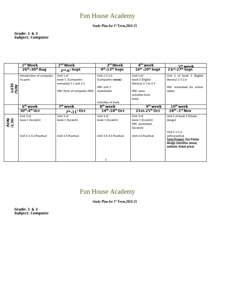 Computer Grade1 & 2 Study Plan | PDF