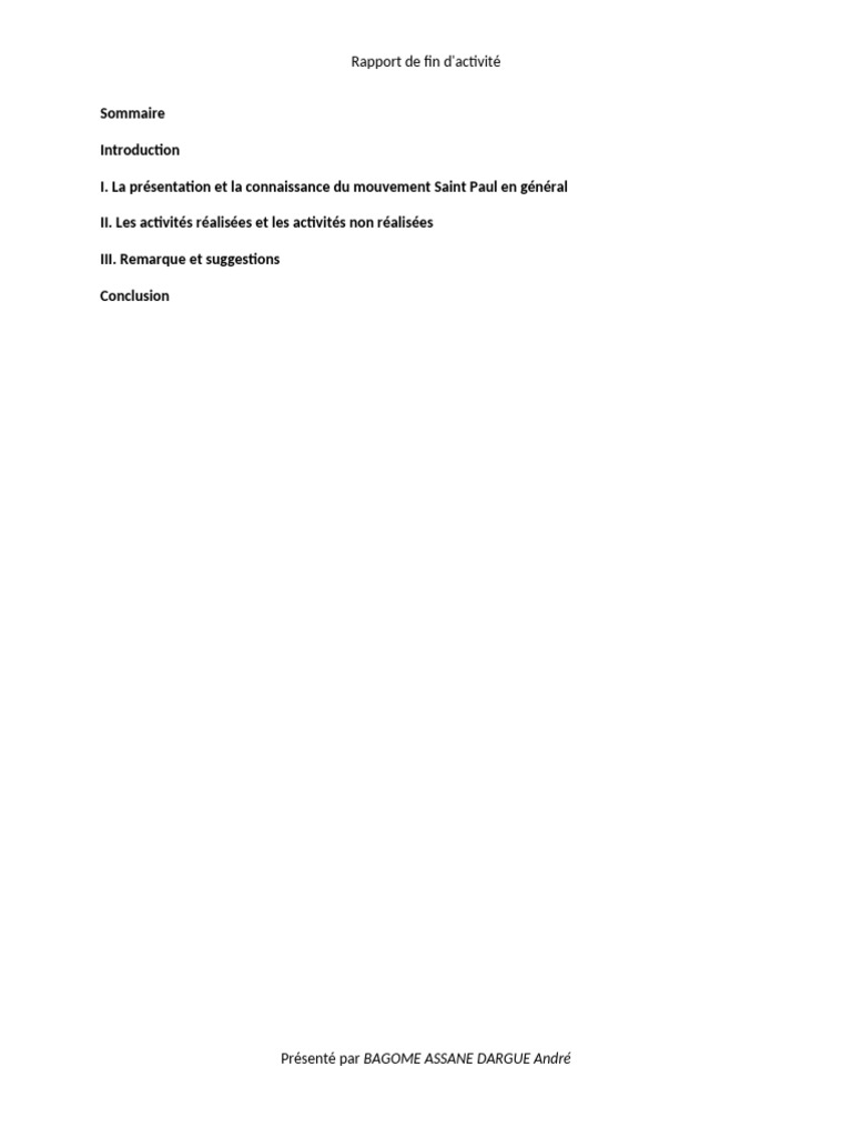 Rapport de Fin D'année Pastorale | PDF