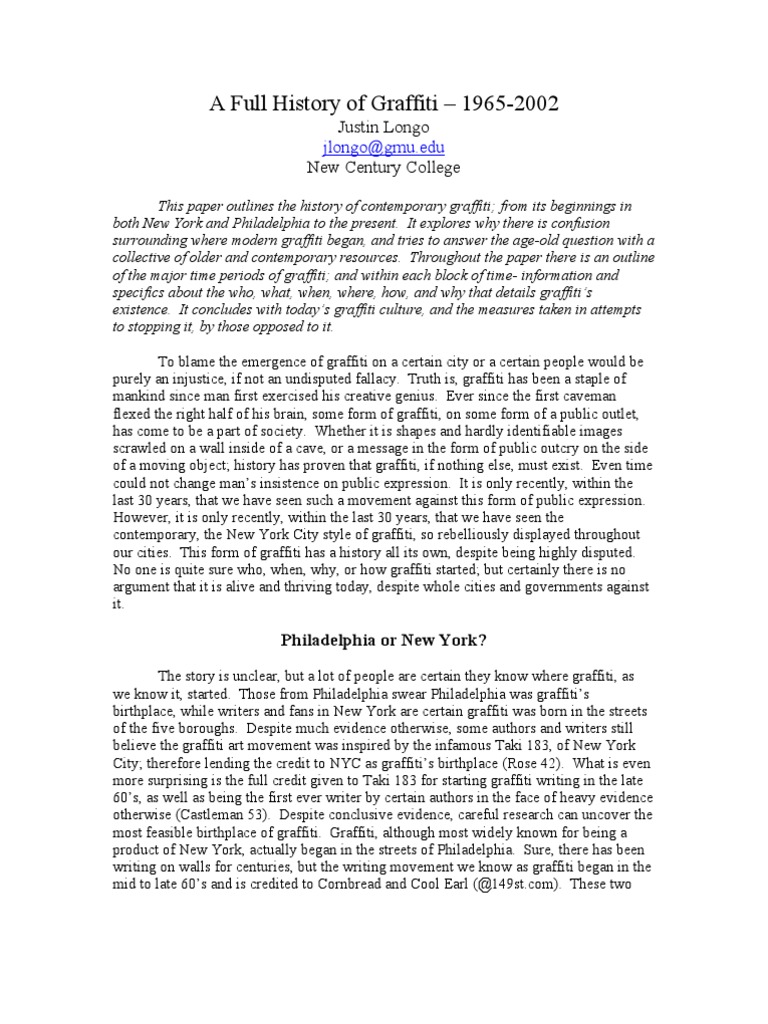 A Full History of Graffiti - 1965-2002: Justin Longo New Century ...