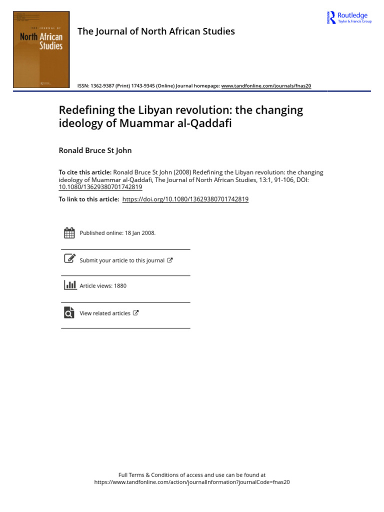 Redefining The Libyan Revolution The Changing Ideology of Muammar Al ...