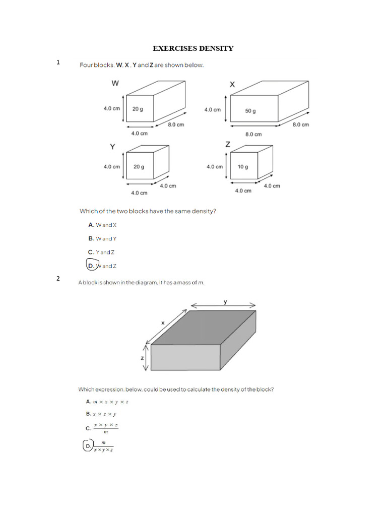 Exercises Density | PDF