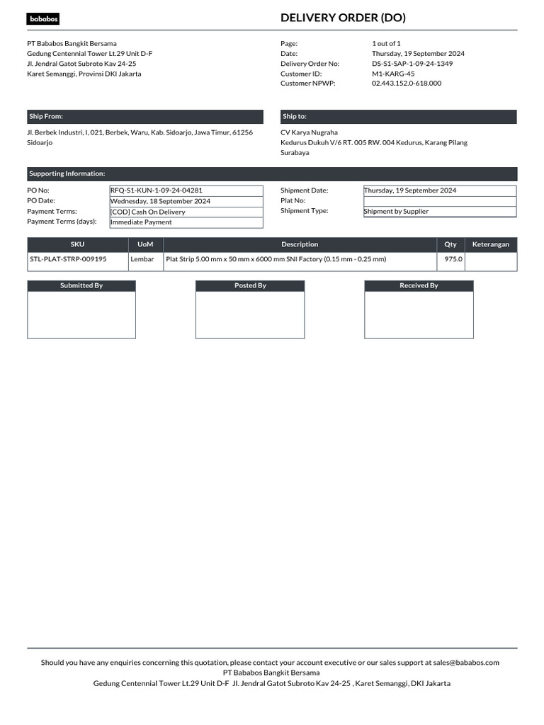 Delivery Order DS-S1-SAP-1-09-24-1349 | PDF