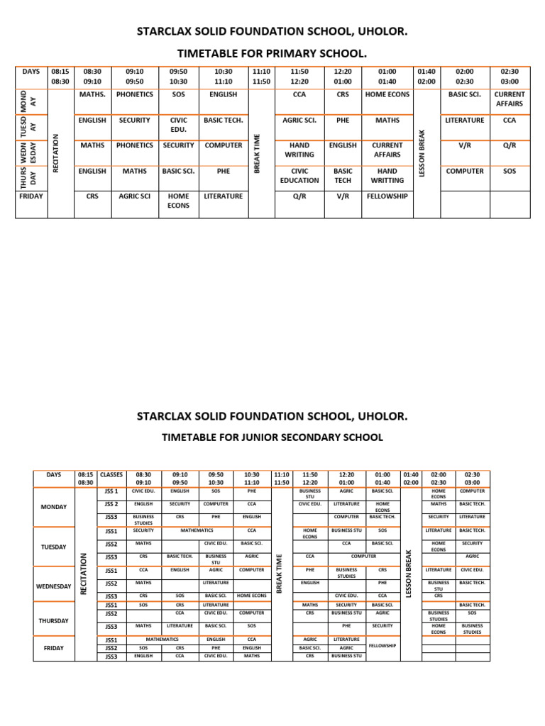 First Term Time Table | PDF