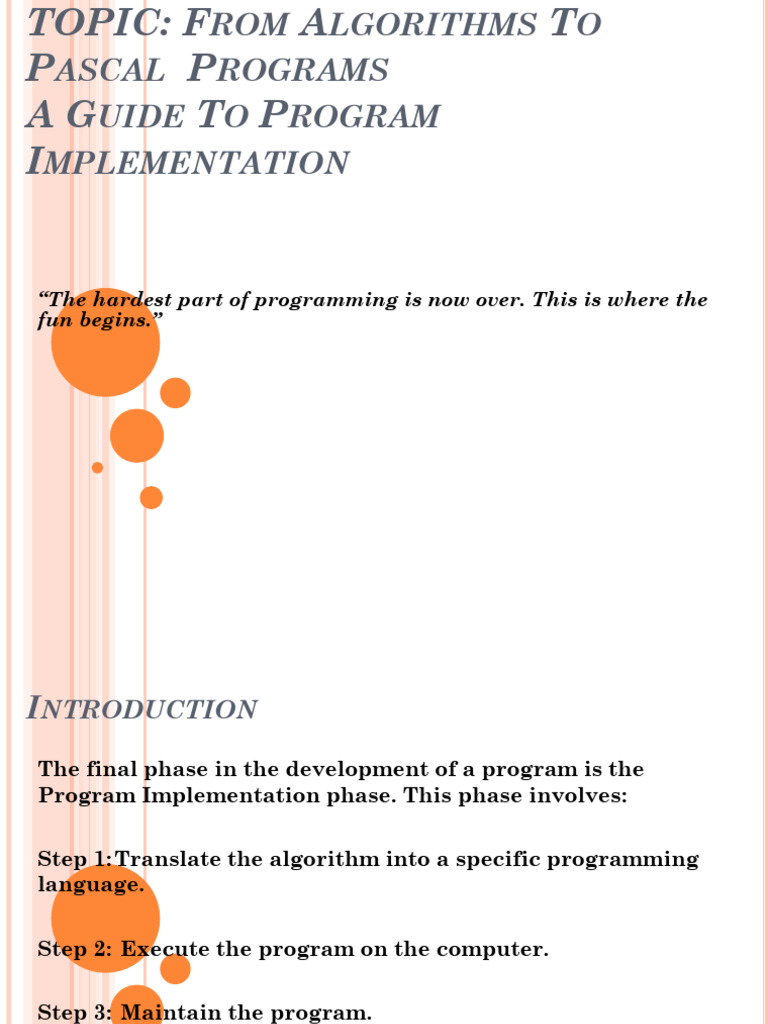 From Algorithms To Pascal Programs | PDF