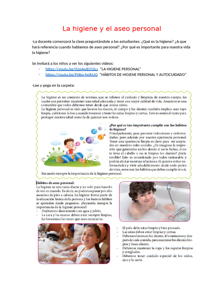 La Higiene y El Aseo Personal | PDF