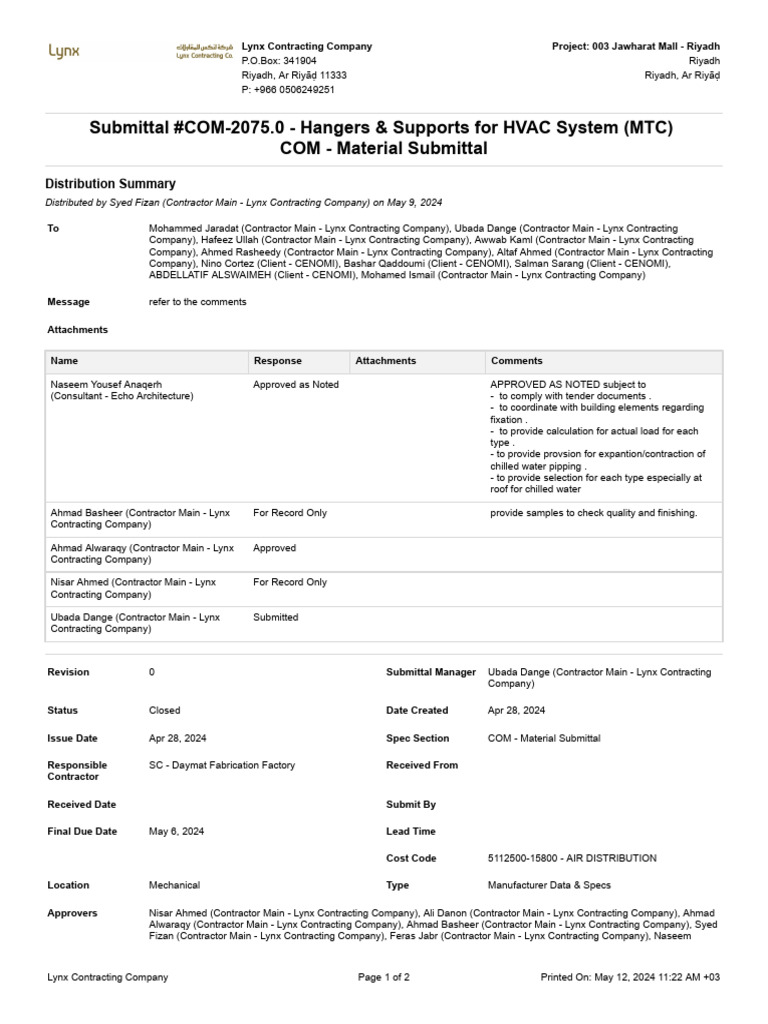 Code B - COM-2075-Hangers & Supports-MTC | PDF
