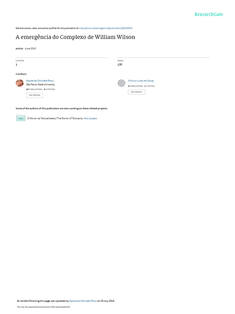 A Emergência Do Complexo de William Wilson | PDF
