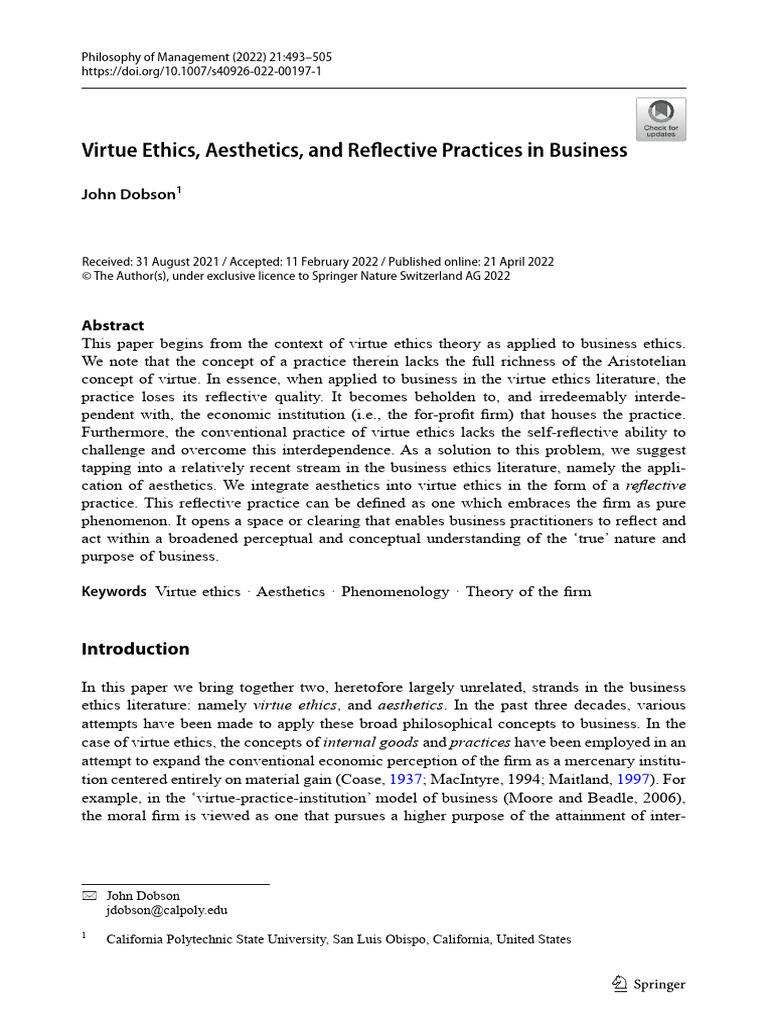 Virtue Ethics, Aesthetics, and | PDF | Virtue Ethics | Aesthetics
