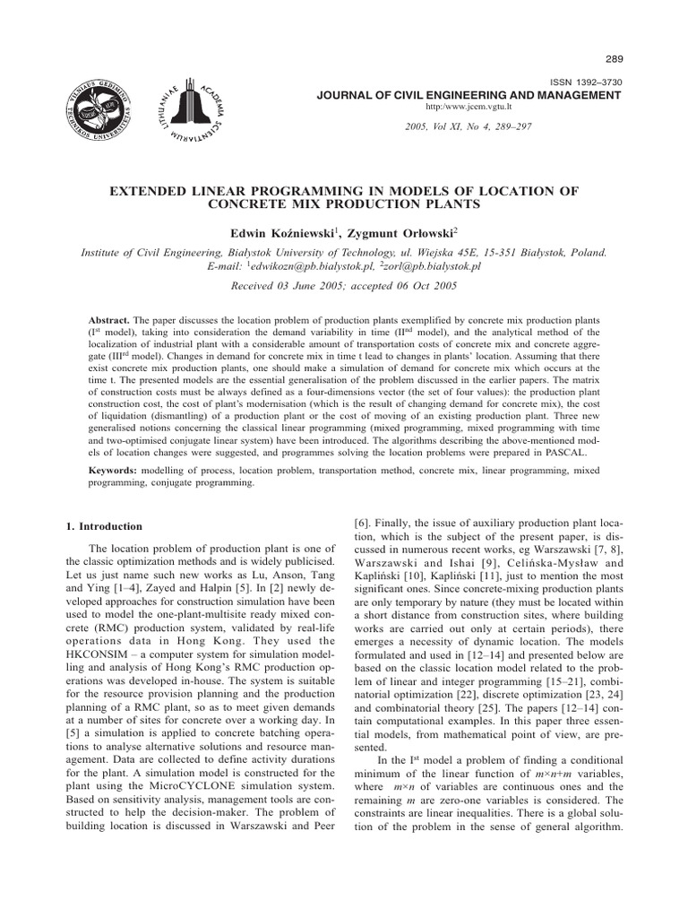 Linear Programming Of Concrete Mix Production Pdf