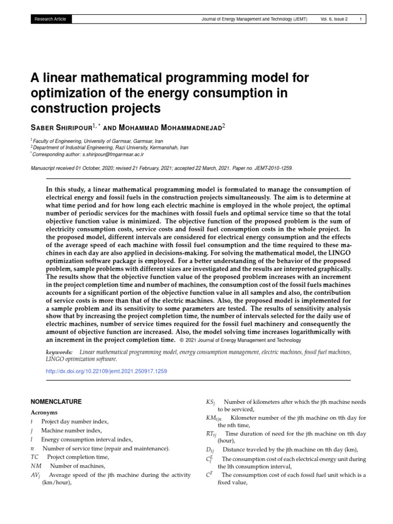 A Linear Mathematical Programming Model For Construction | PDF
