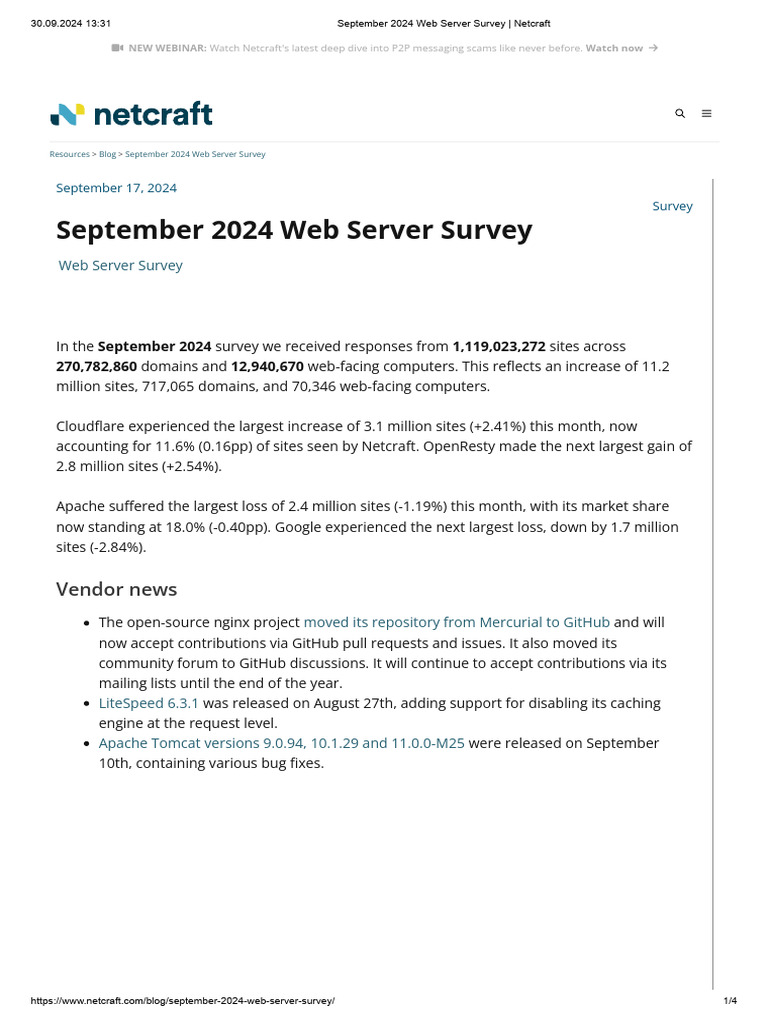 September 2024 Web Server Survey - Netcraft | PDF