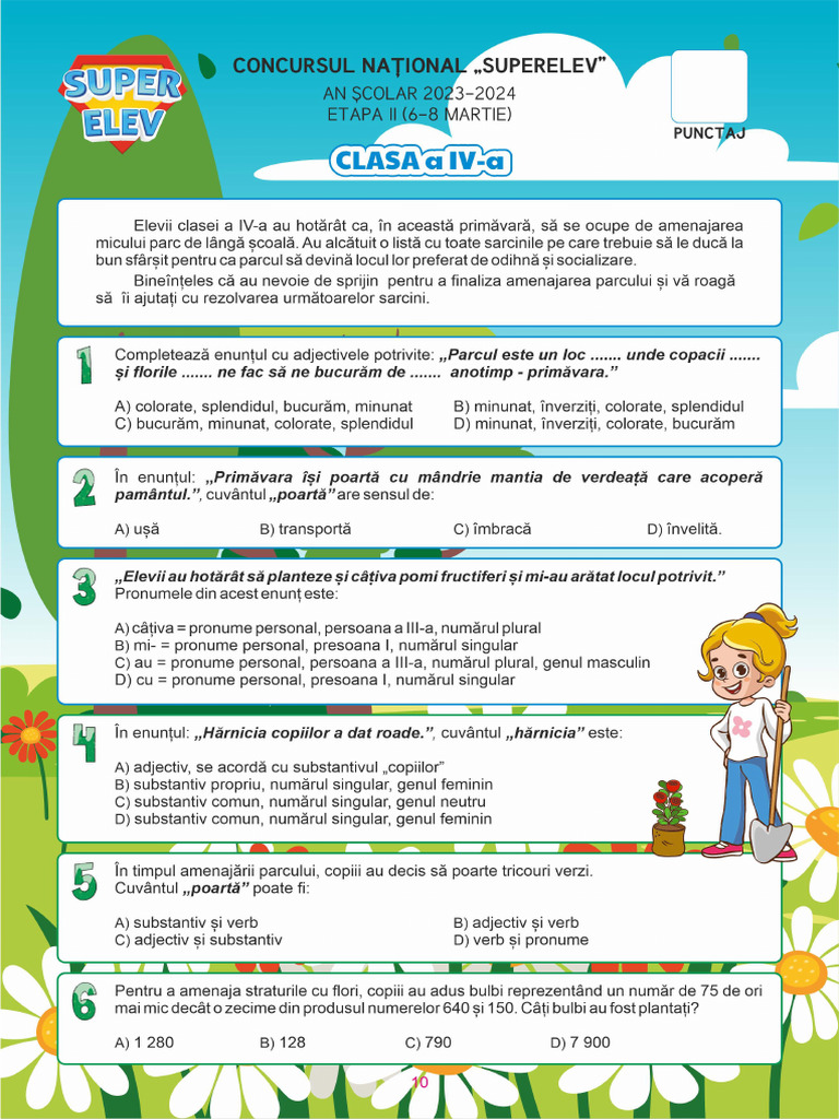 Super-Elev 2023-2024, Etapa II, Clasa 4 | PDF