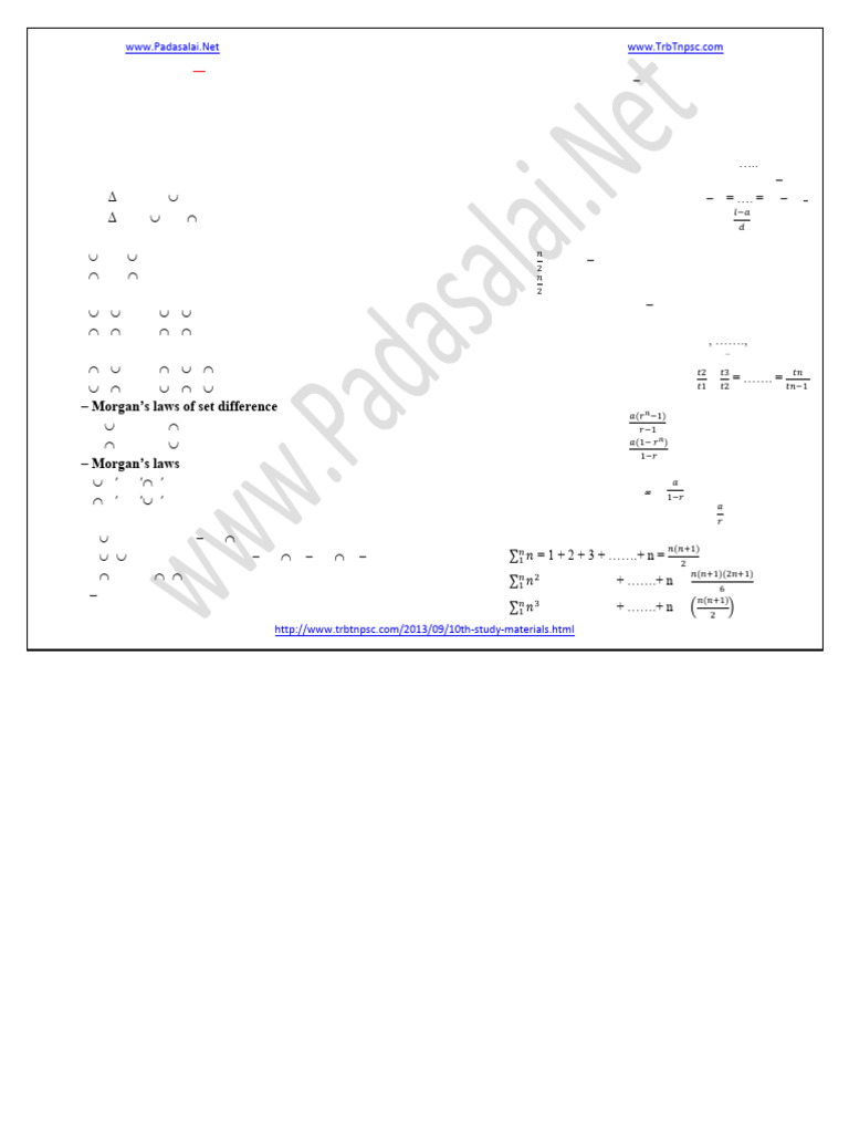 10 TH Maths Formulas PDF