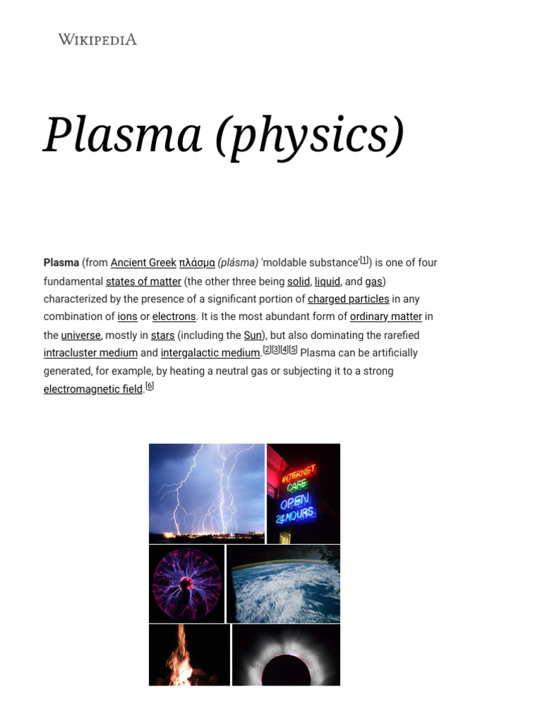 Plasma (Physics) - Wikipedia | PDF