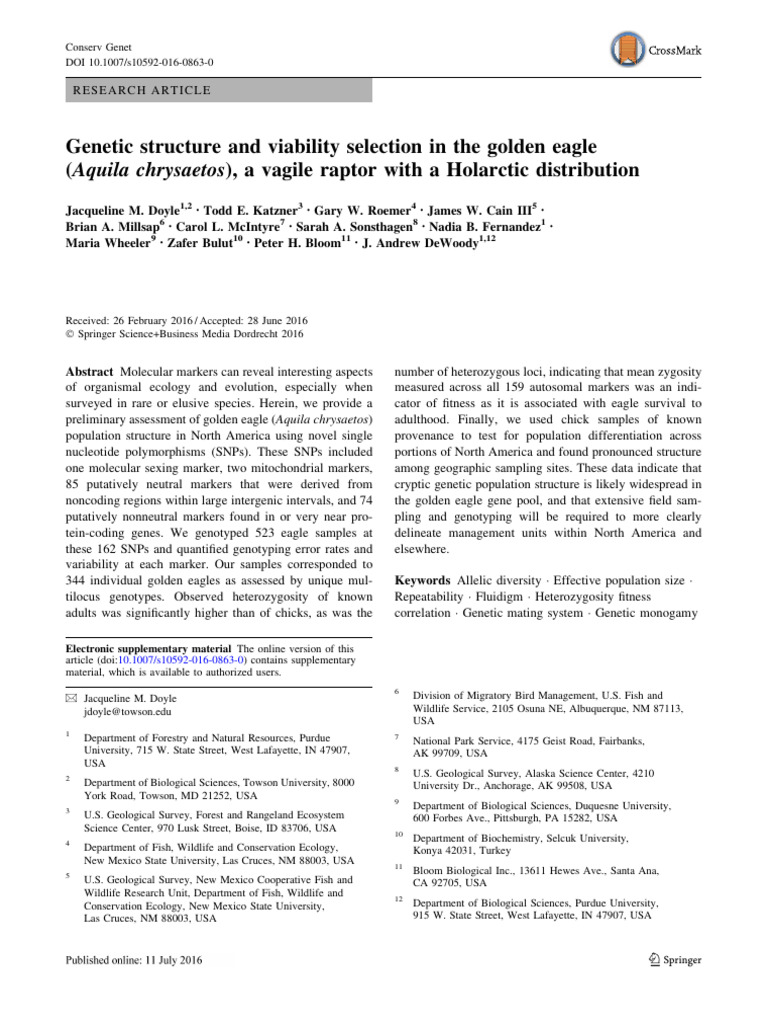 Doyle Et Al - 2016 - Genetic Structure and Viability Selection in The ...