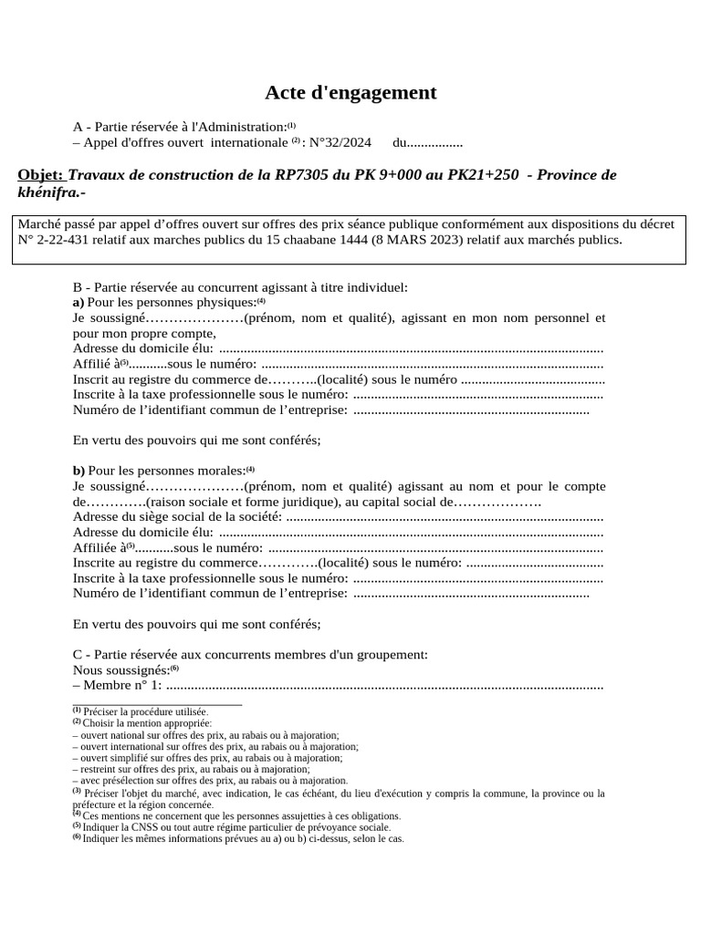 Acte D'engagement - Modele 1-1 | PDF
