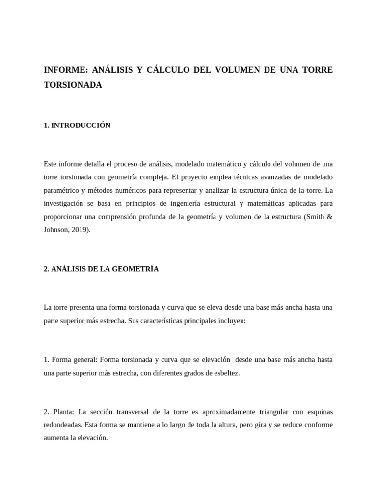 Informe - Análisis y Cálculo Del Volumen de Una Torre Torsionada | PDF
