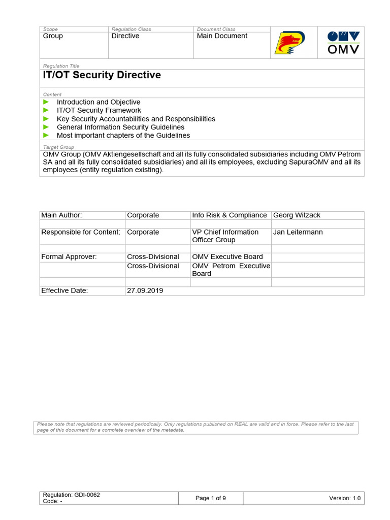 GDI-0062-IT - OT Security Directive - ENG | PDF
