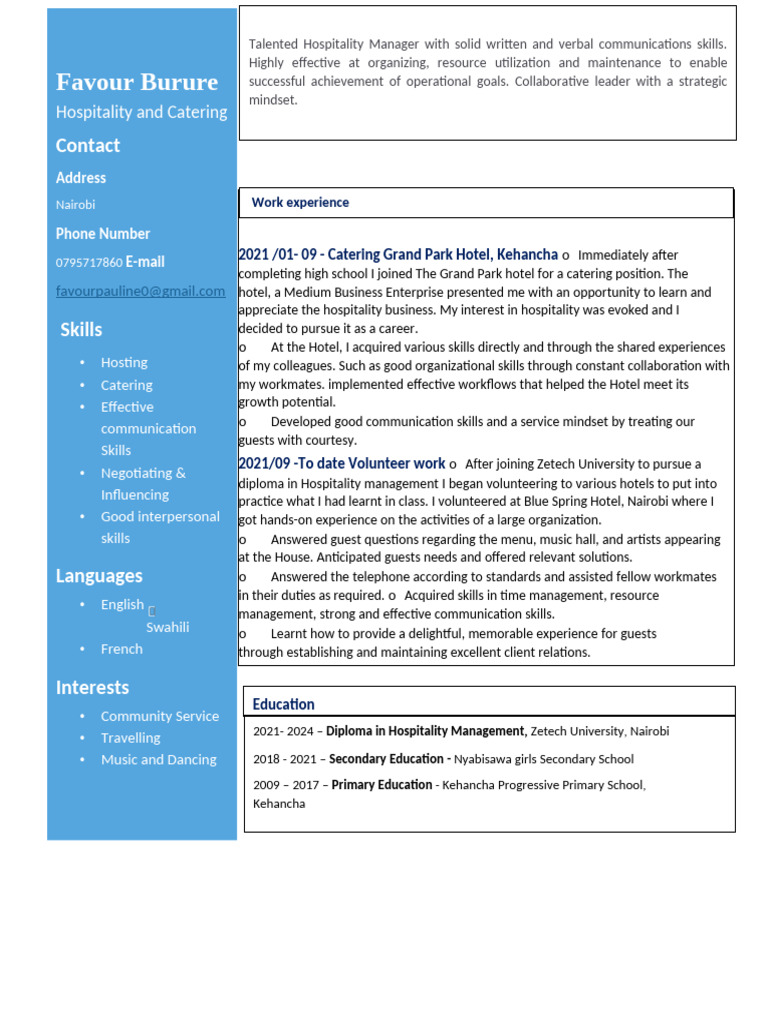 Favour - Pauline CV-1 | PDF