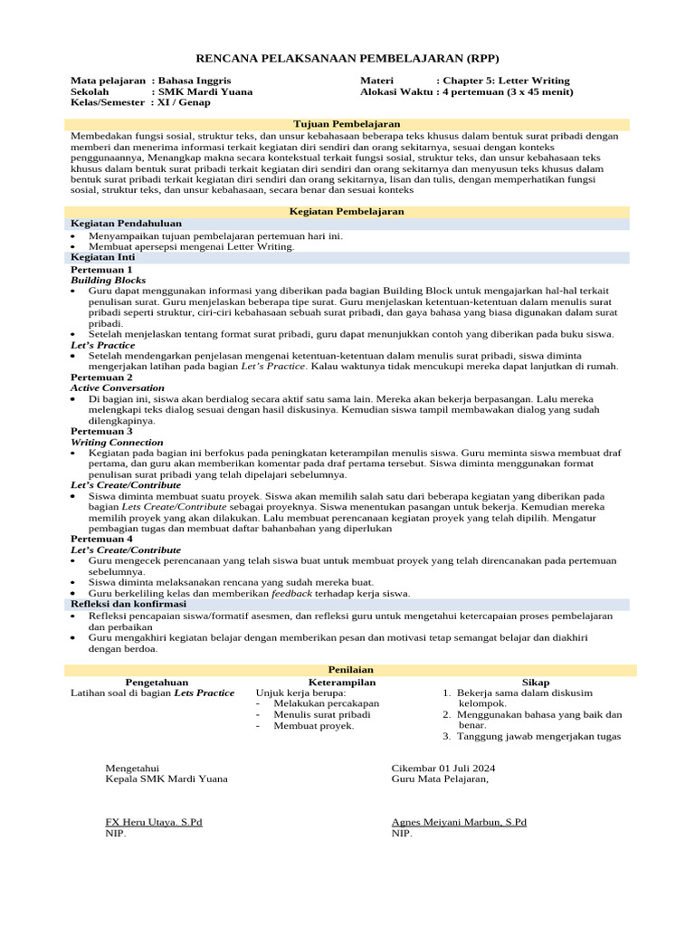 RPP Chapter 5 Letter Writing Ok | PDF