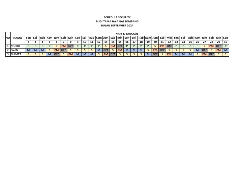 Schedule Security Bulan September 2024 | PDF