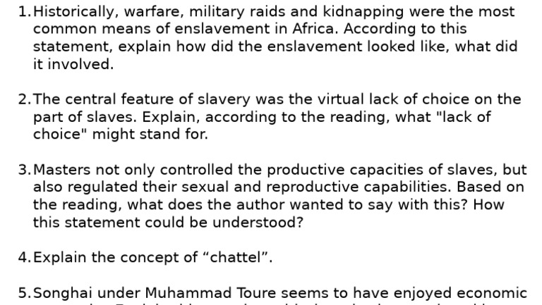 Slavery in Africa Quiz 2024 | PDF