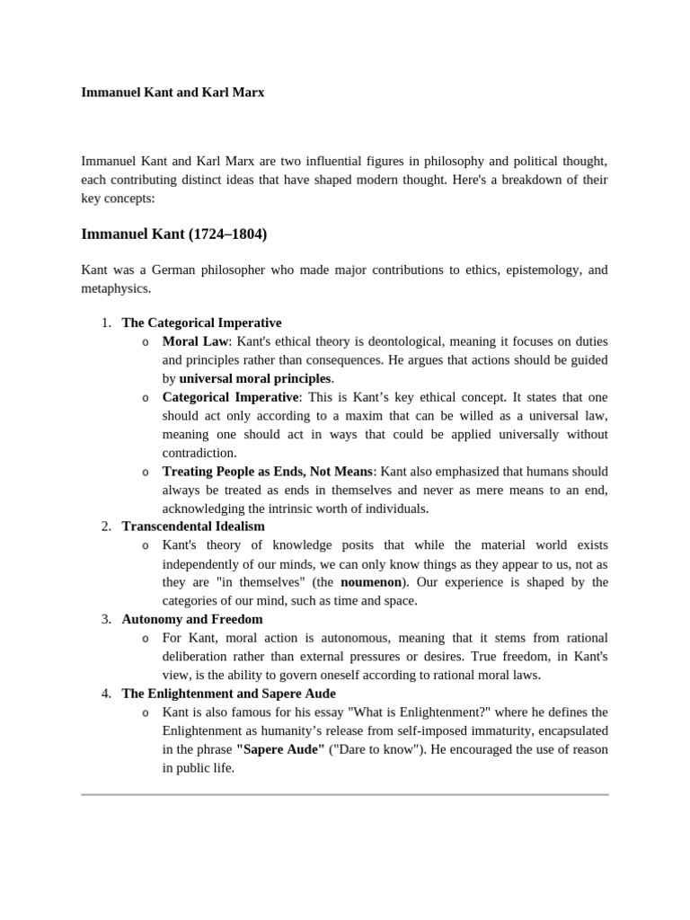 Immanuel Kant and Karl Marx | PDF